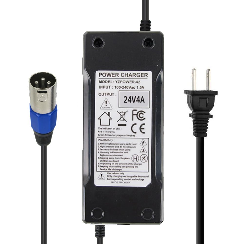 Abakoo 24V 4A Battery Charger for Jazzy,Go-Go Pride Ezip 400 500 650 750 900 Mountain Trailz IZIP I25 IZIP I300 IZIP I350 IZIP I500 Mpv5 Mpv4 Pronto m41