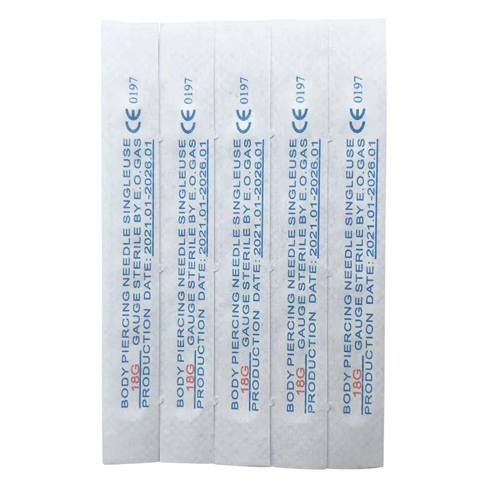 Shuiniba 18G 5 Pieces Body Ear Navel Nose Lip Nipple Piercing Needles