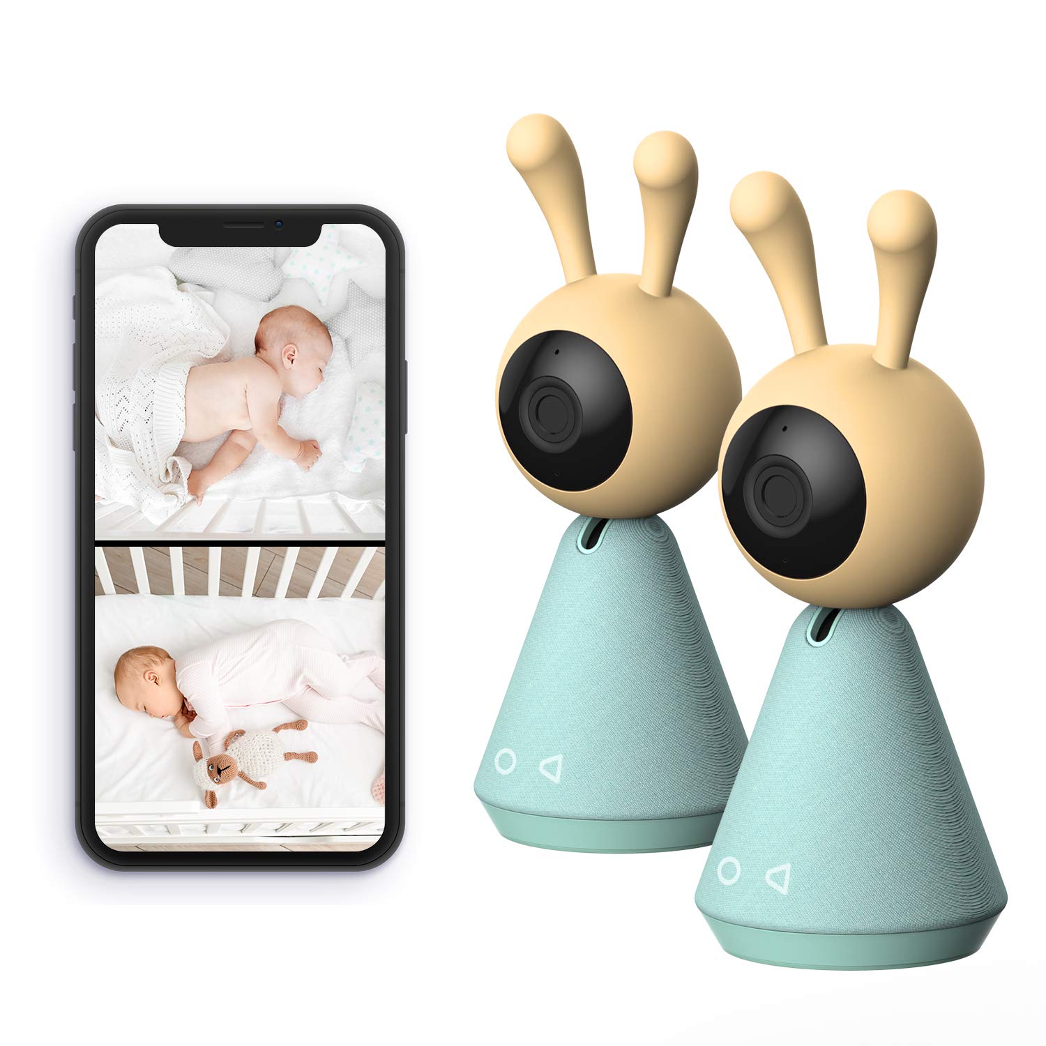 Kami Baby Monitor with 2 Cameras Audio Video Smart, WiFi Smartphone Home app, Night Vision, Night Light, Temperature/Humidity/Crying Detection, 2-Way Audio Works with Alexa Twin 2 Pack