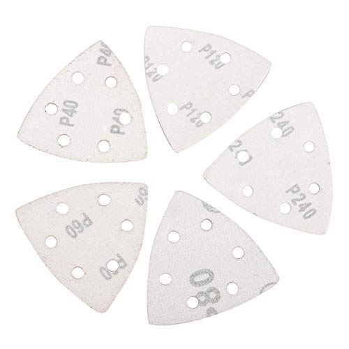 100pcs Sanding Paper, 80mm 60/80/120/180/240 Grits Triangular Hook & Loop Triangle Sandpaper +1 Sand Pad for Bosch Fein Oscillating Multi Tool