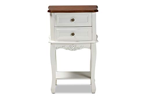Baxton Studio Darla Classic and Traditional French White and Cherry Brown Finished Wood 2-Drawer Nightstand