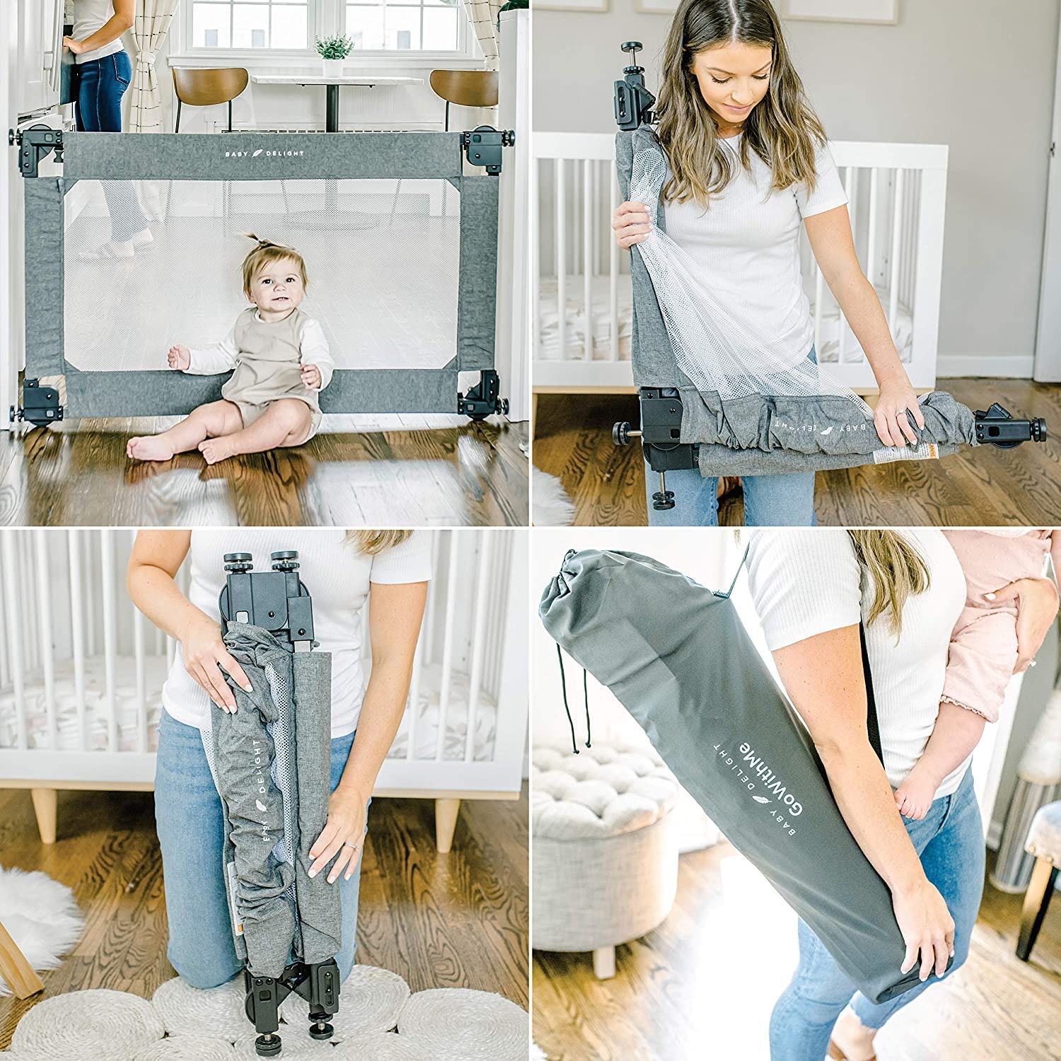 Baby Delight Go with Me Portable Mesh Baby Gate | Span 42-72" Expandable Folding Gate | Pressure Mounted | Charcoal Tweed, Pack of 1