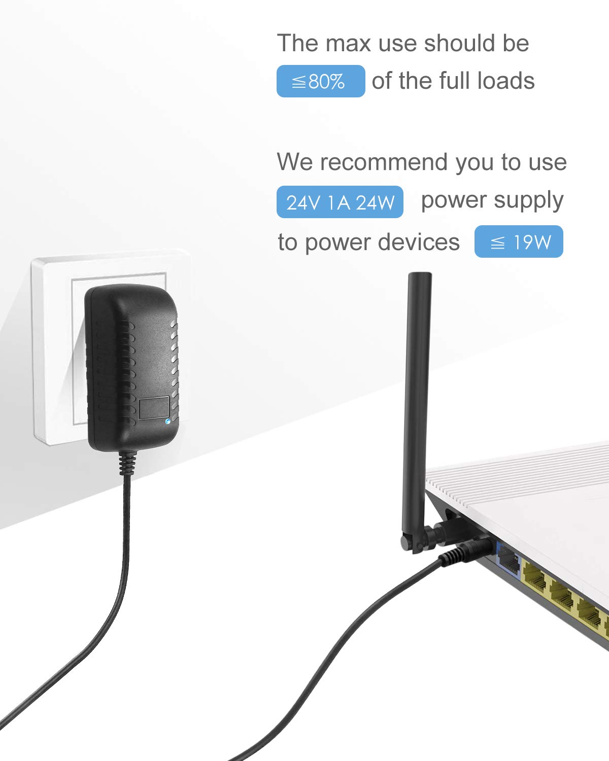 ALITOVE 24V 1A 24W DC Power Supply Adapter 100~240V AC to DC 24 Volt 1 Amp Converter 24 vdc 1000mA 800mA 600mA 400mA 200mA with 5.5mm x 2.5mm 2.1mm Plug for LED Strip Light CCTV Camera DC Pump