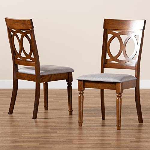 Baxton Studio Lucie Dining Chair and Dining Chair Grey Fabric Upholstered and Walnut Brown Finished Wood 2-Piece Dining Chair Set