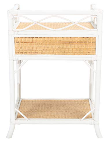 Safavieh Home Collection Rumi White and Natural Rattan 1-Drawer 1-Shelf Nightstand