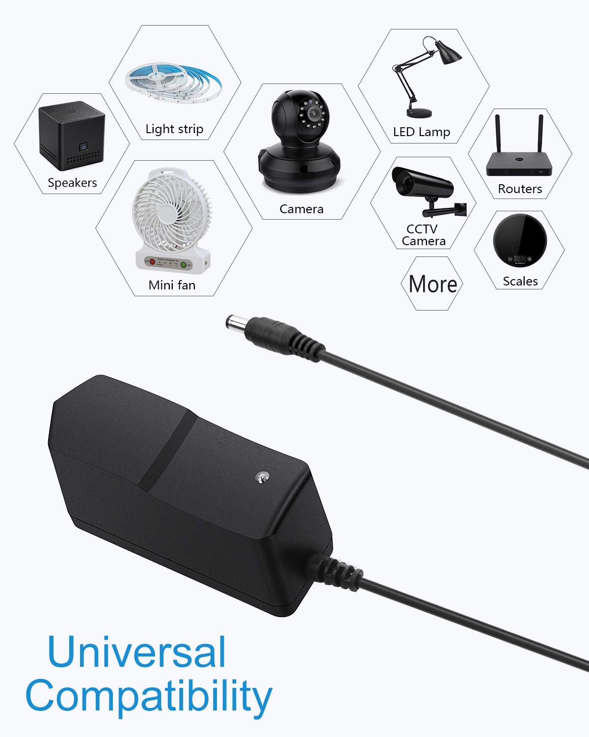ALITOVE DC 12V 1A Power Supply 1000mA 12W AC/DC Adapter, 100~240V AC to DC 12 Volt 1 Amp 0.6A Converter with 5.5 x 2.5mm 2.1mm Plug for LED Strip Light CCTV Security Camera DVR NVR Surveillance System