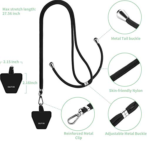 OUTXE Universal Phone Lanyard 2 Packs - 2× Adjustable Neck Strap, 4× Phone Patches- Black