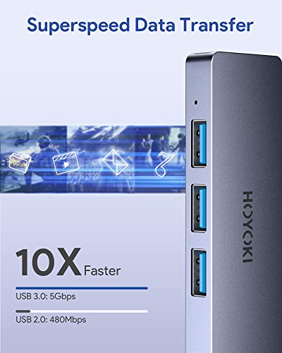 USB Hub for Laptop HOYOKI USB 3.0 Hub,Portable Aluminum Data USB Splitter with SuperSpeed 5Gbps Ultra-Slim USB Port Expander for MacBook Pro/Air, Dell, Chromebook 4