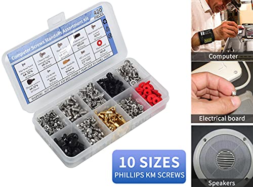 420PCS Computer Screws Standoffs Assortment Kit, Motherboard Screws for Universal Motherboard SSD Hard Drive PC Fan Power Supply Graphics PC Case, for DIY PC Installation & Repair