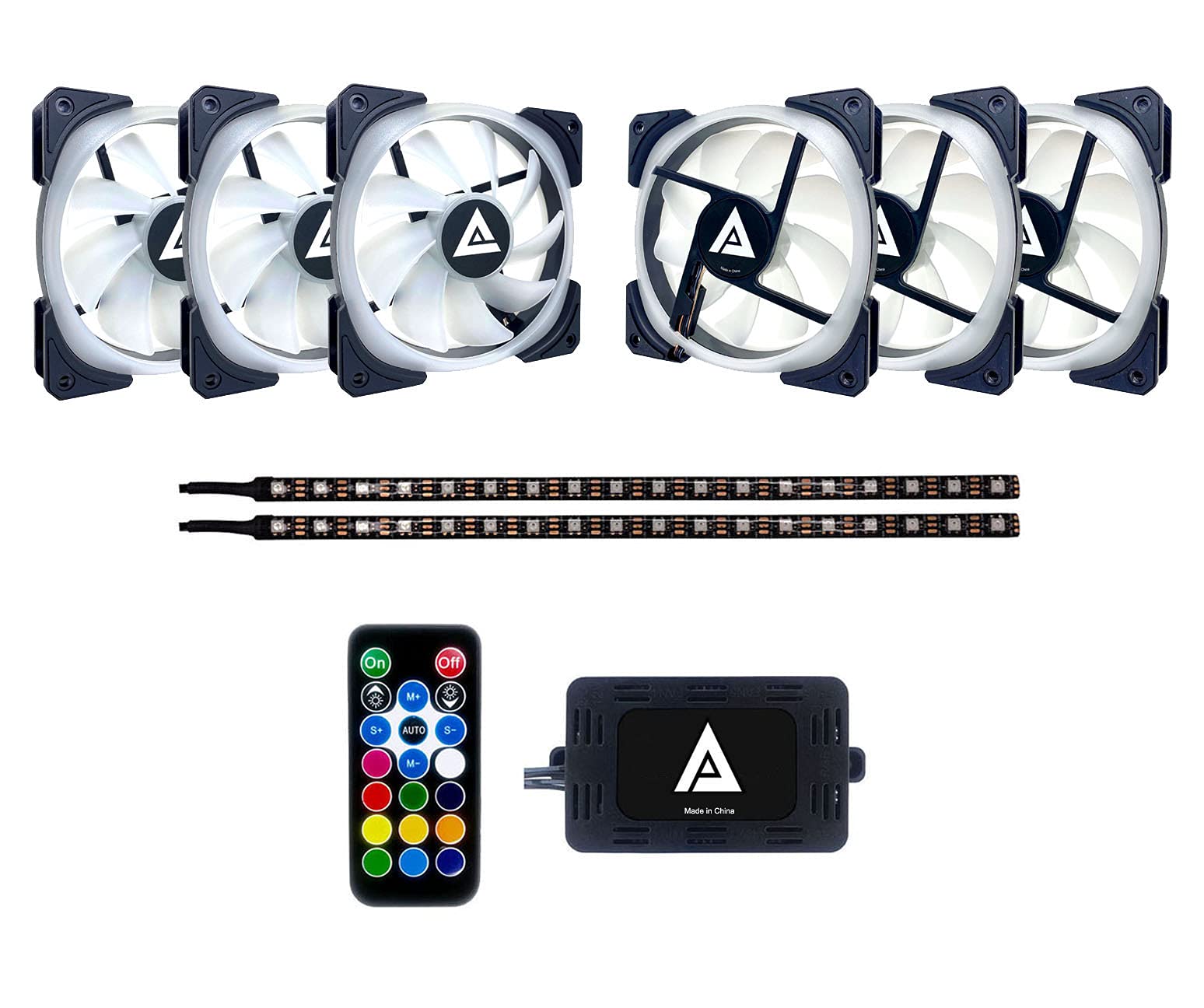 Apevia LP614L2S-RGB Lunar Pro 140mm Silent Dual-Ring RGB Color Changing LED Fan with Remote Control, 32x LEDs & 8X Anti-Vibration Rubber Pads w/ 2 Magnetic LED Strips (6+2-pk)