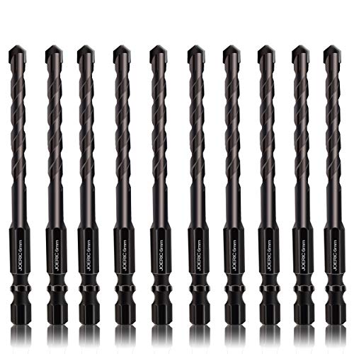 10 Pieces 6MM Masonry Drill Bits Set, JOERIC 1/4 inch Ceramic Drill Bit Concrete Drill Bits for Ceramic Tile Wood Porcelain Mirror Plastic Marble Wall with Strength Carbide Tips