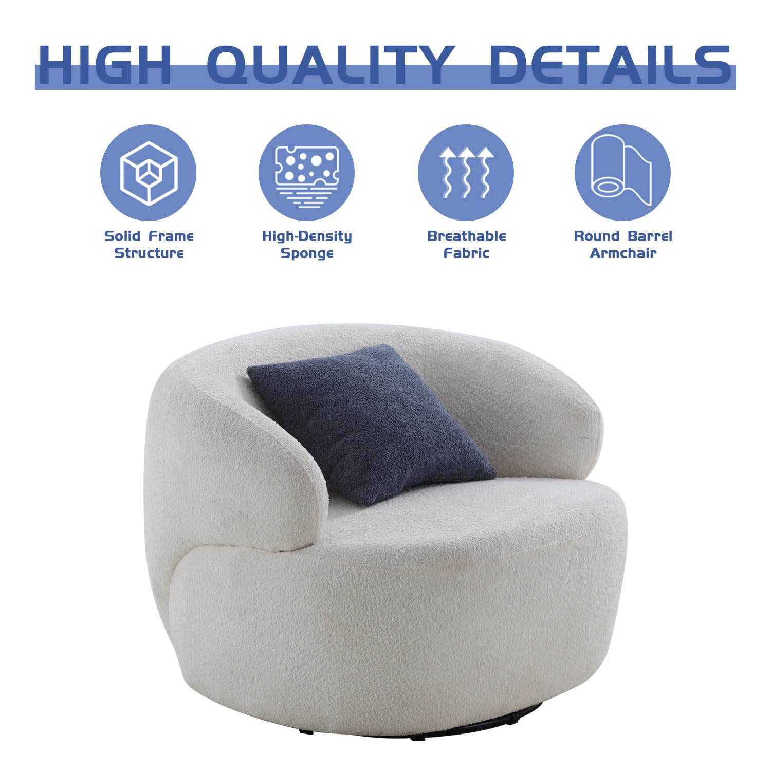 LyuHome Curved Sofa Couch, 35" Modern Single Seat Sofa Chair, Upholstered Boucle Sofa Chair with Pillows for Living Room Bedroom Apartment Tufted Sofa, Beige