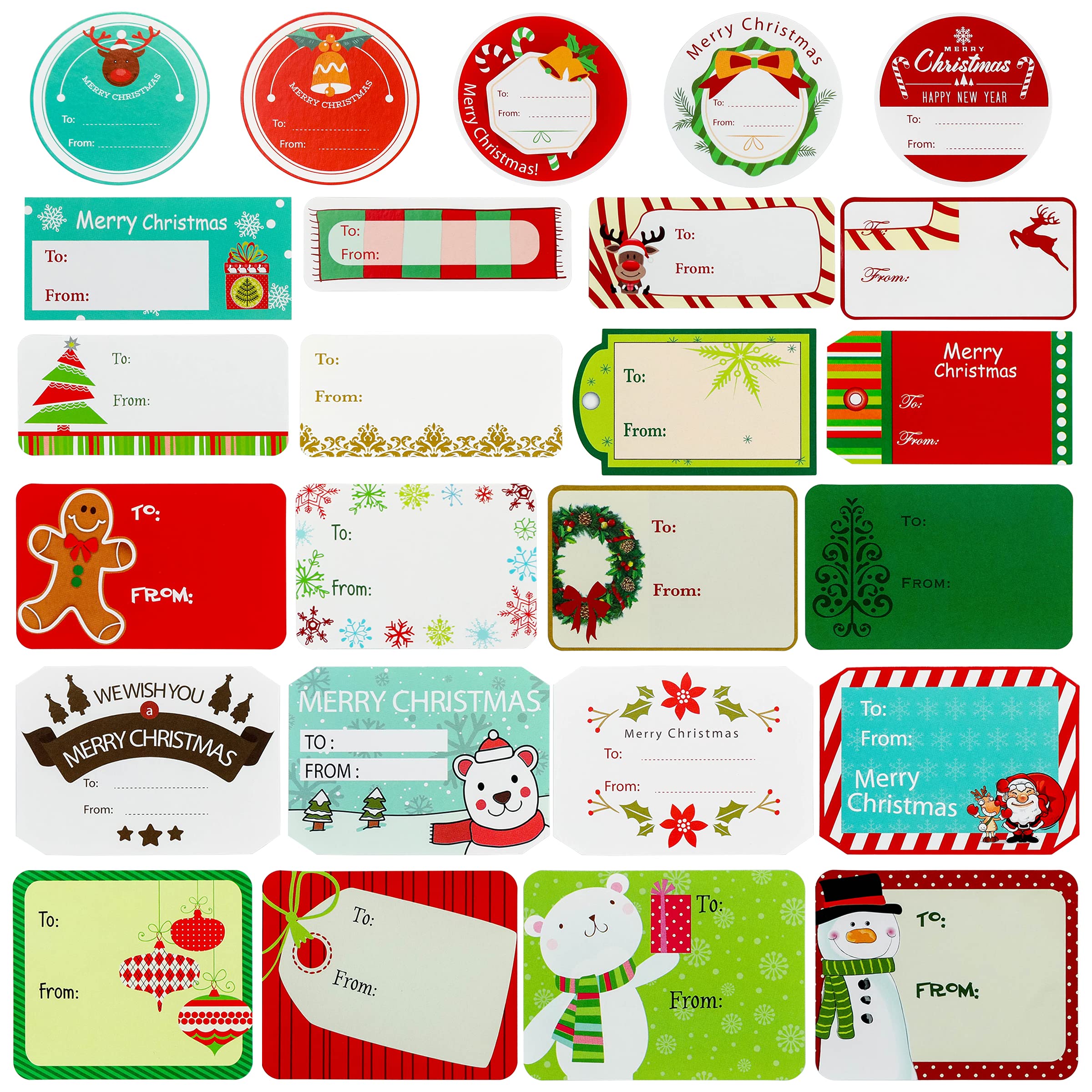 432 Pieces Christmas Sticker Labels, Self Adhesive Christmas Gift Tags for Gift Boxes Envelopes, Santa Snowmen Xmas Tree Reindeer Holiday Decorative Presents Name Labels