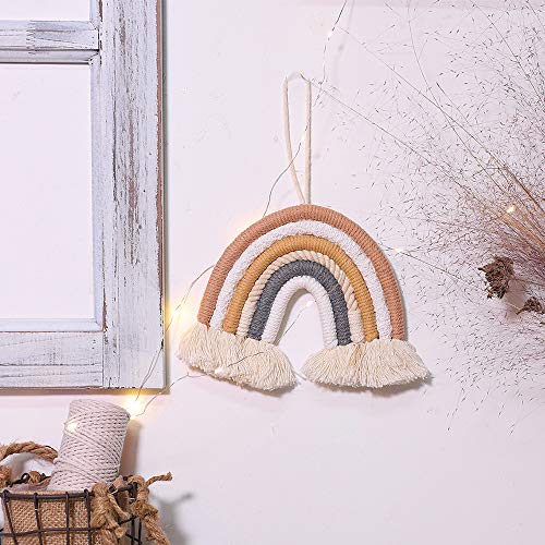 Abnilxt Rainbow Wall Hanging,Woven Rainbow Wall Hanging, Rainbow Wall Art,Bohemian Wall Hanging,Handmade Macrame Rainbow Wall Decor for Nursery and Home Decor (Brown,6x7x0.39in)