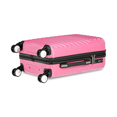 Amazon Basics Geometric Travel Luggage Expandable Suitcase Spinner with Wheels and Built-In TSA Lock, 21.7-Inch - Pink