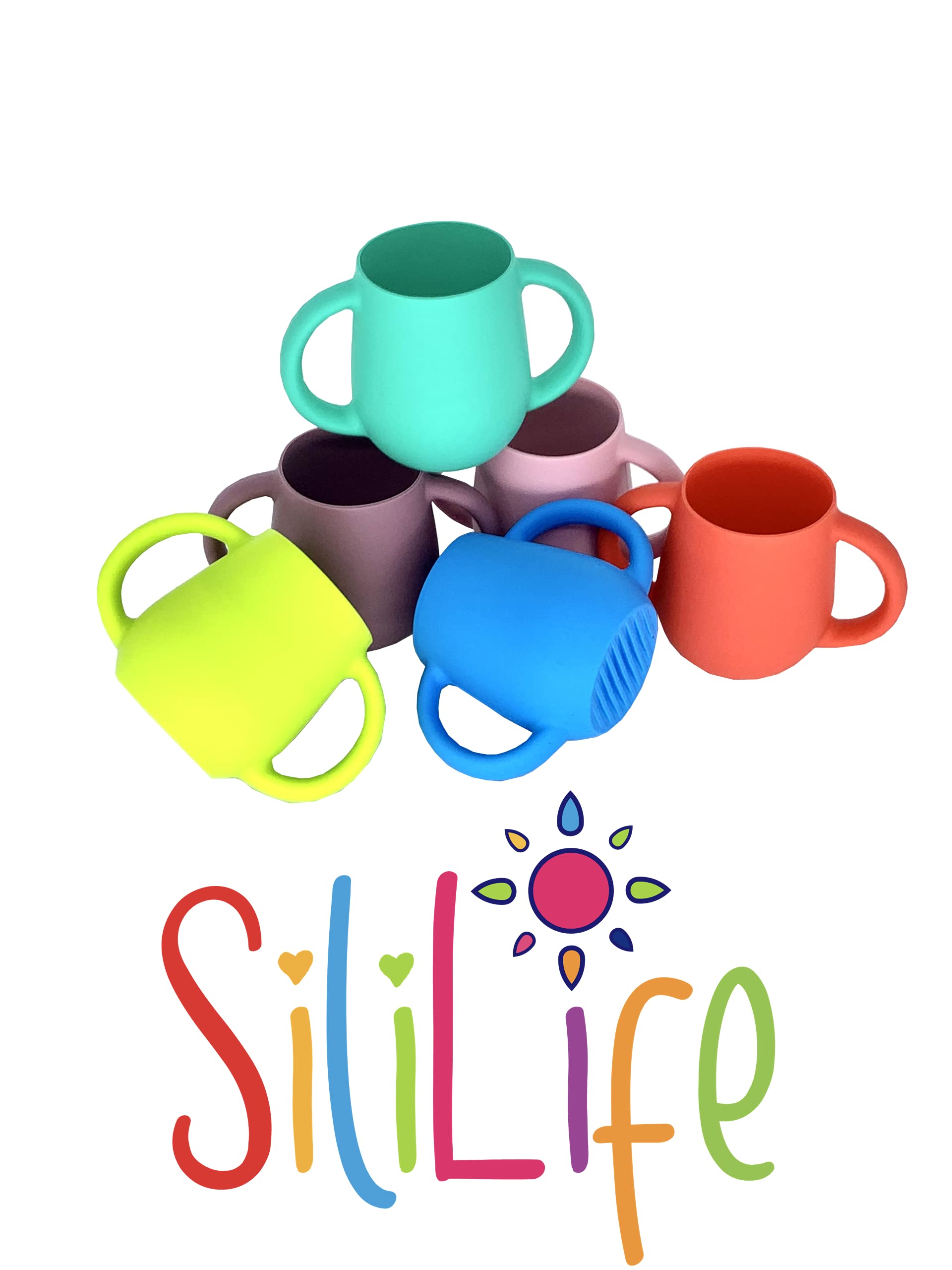 SiliLife Silicone Baby Cups for Baby or Toddler 2 Pack Flexible Food-Grade Safe BPA Free with Easy-Grip Handles for Self-Feeding Training