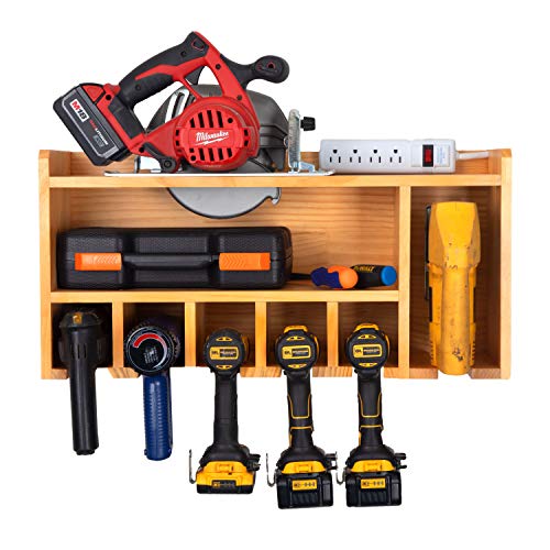 Iron Forge Tools Power Tool Organizer for Garage - Fully Assembled Wood Tool Chest, 5 Drill Charging Station and Circular Saw Holder - Great Workshop Organization and Storage Gift for Men