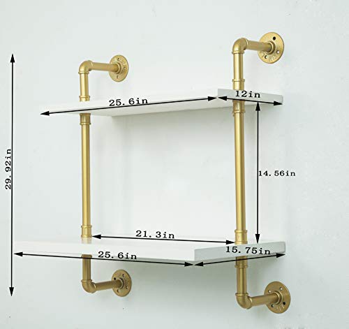 Gold,Industrial Retro Wall Mount Iron Pipe shelves,Microwave Oven Rack- Wall mounted Microwave Oven Shelf Stand,Storage Organizer For Kitchen,Oven,Toaster,Utensils,Spice,Mitts and more