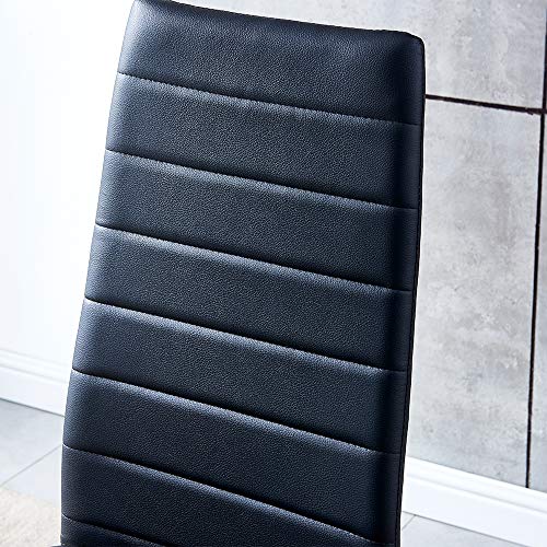 Set of 5 Dining Table Chair Set, Black Glass Square Dining Table and 4 Black Faux Leather Dining Chairs, Modern Dining Room Set with Metal Legs 5-Piece Kitchen Table Chair Set for Home Restaurant