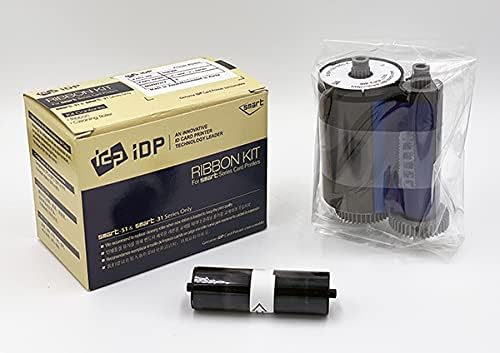 IDP SMART-31 and SMART-51 Series ID Card Printer Ribbon - YMCKO Full-Color, Resin Black and Overlay Panel Ribbon with Cleaning Roller, 250 Cards/roll