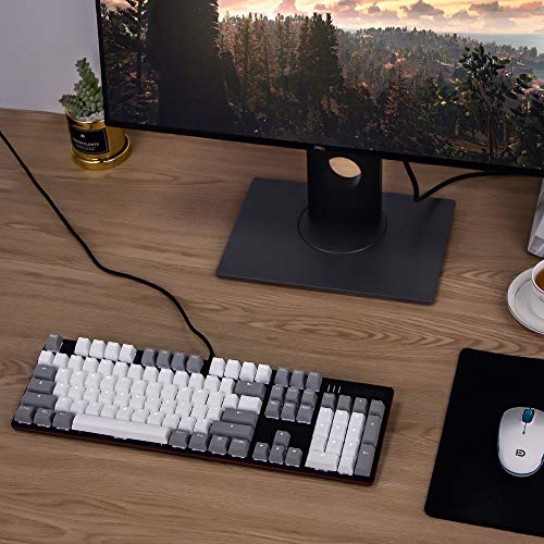 AK50 Wired Classic 104 Mechanical Gaming Keyboard – Black Switches - PBT Keycaps – Grey-White Matching – White Backlit - Durable Aluminum Frame – for Windows Computer Office Gaming PC - Black