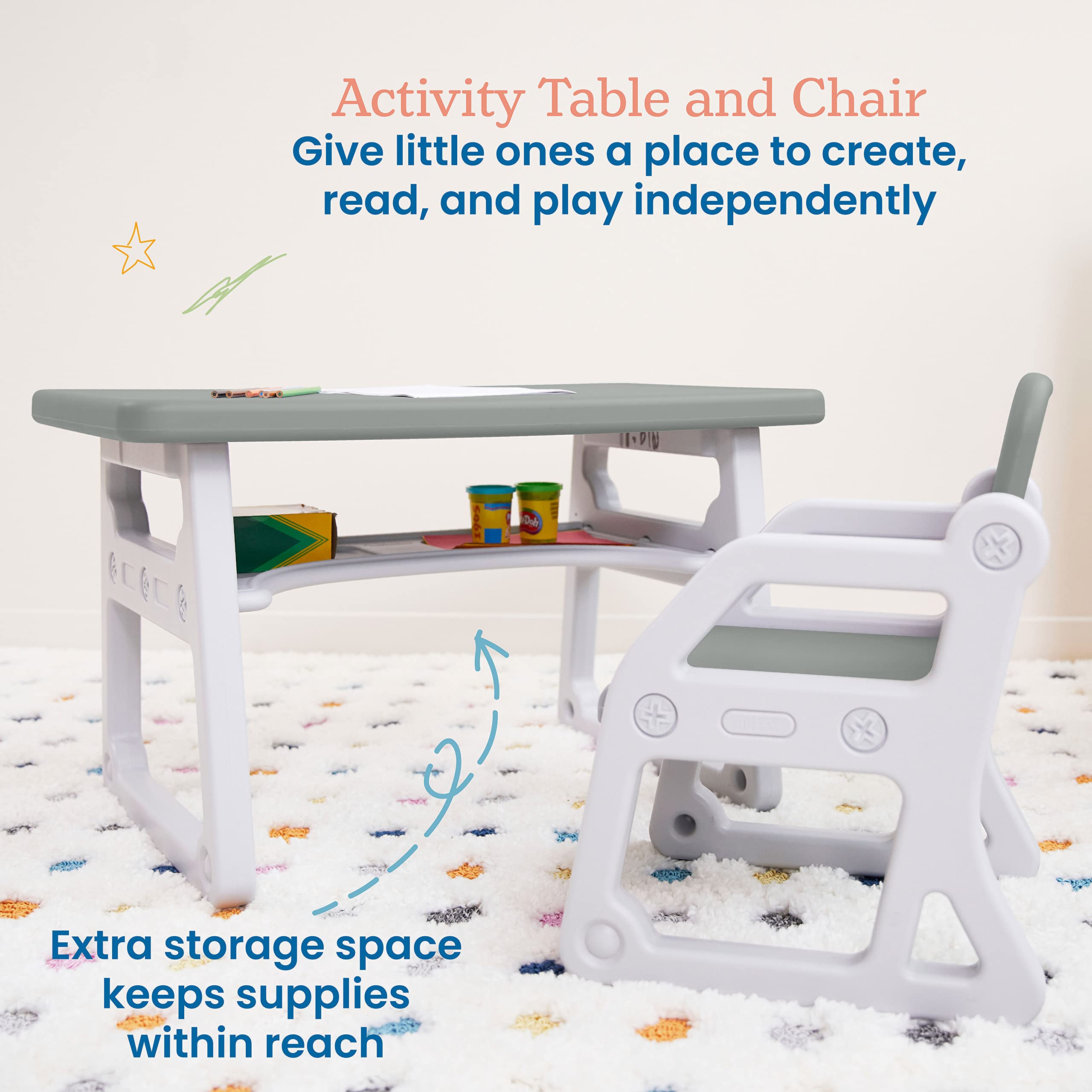 ECR4Kids Toddler Plus Desk and Chair, Kids Furniture, Grey/Light Grey