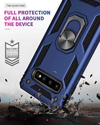 Androgate for Samsung Galaxy S10 Case with HD Screen Protectors, Military-Grade Metal Ring Holder Kickstand 15ft Drop Tested Shockproof Cover Case for Samsung Galaxy S10 (2019) Blue