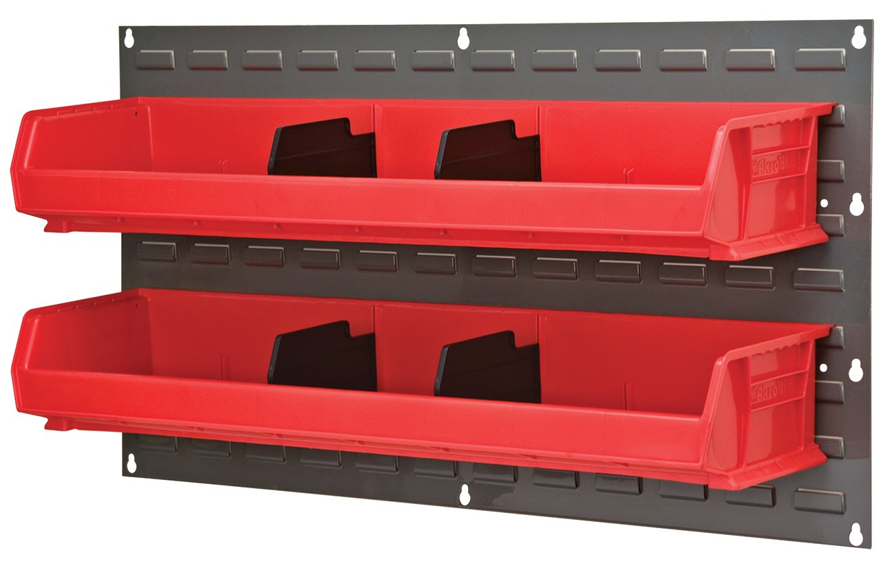 Akro-Mils 30136 Louvered Steel Wall Panel Garage Organizer, (36 x 19-Inch), Grey, (1-Pack) & 30210YEL AkroBins Plastic Storage Bin Hanging Stacking Containers, (5x 4x 3Inch), Pack of 24, Yellow