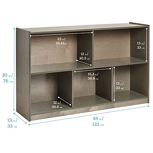 ECR4Kids 5-Compartment Mobile Storage Cabinet, 30in, Classroom Furniture, Grey Wash