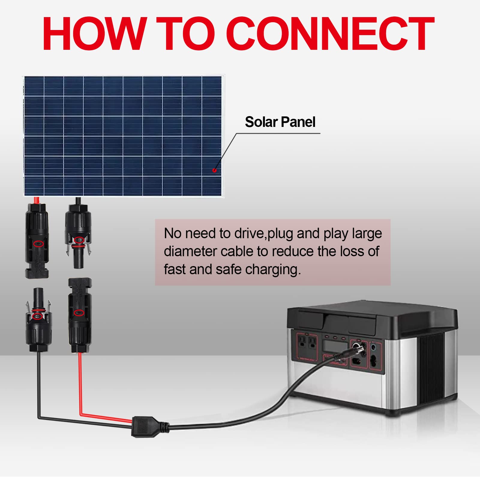 10Ft Solar Panel Connector to DC8mm Adapter Extension Cable, 16AWG Heavy Duty Wire Solar Connector for Portable Backup Power Station Solar Generator
