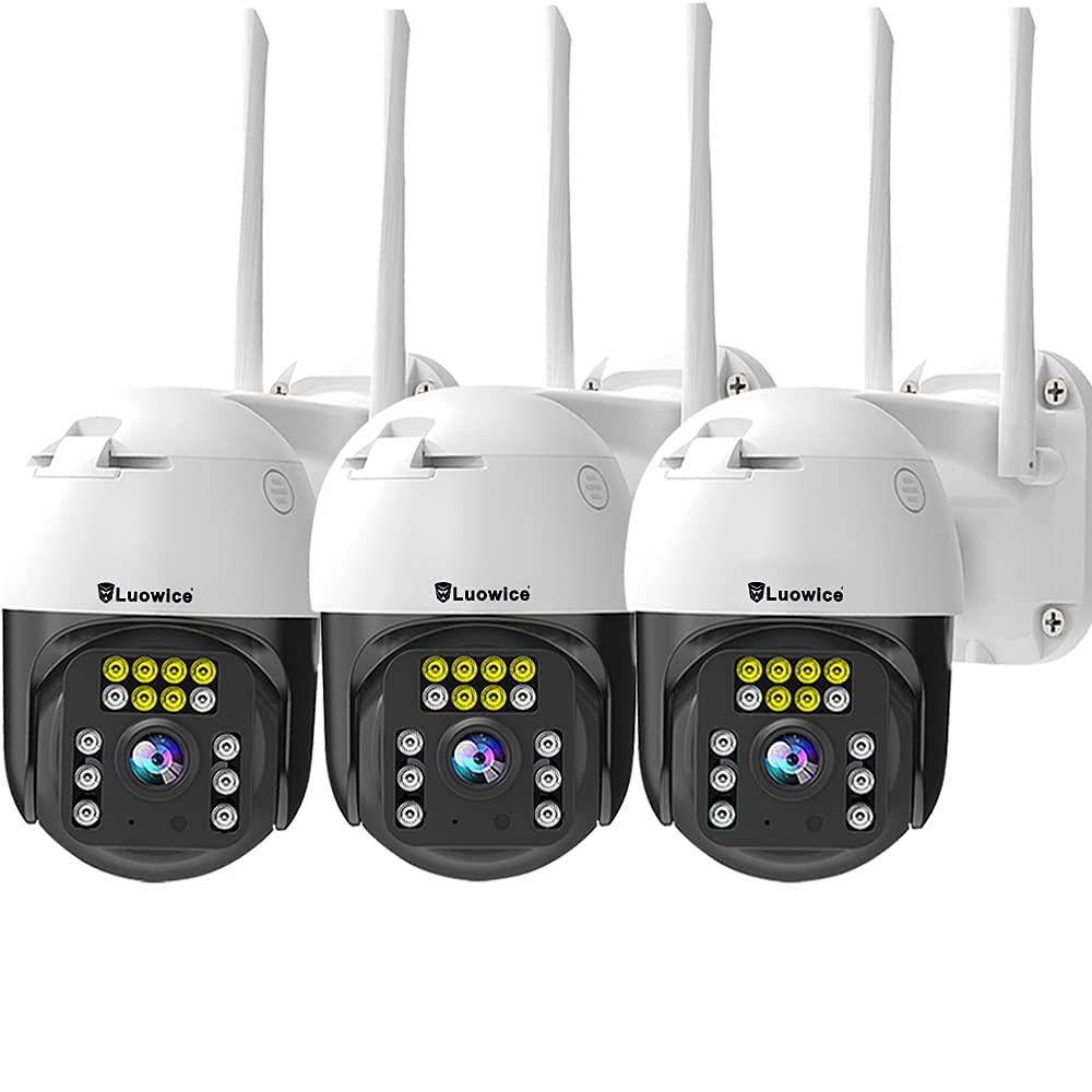 Luowice PTZ Security Camera Outdoor 5MP FHD WiFi IP Camera with Human Detection, Auto Tracking, Color Night Vision, Pan and Tilt, Two Way Talk, Floodlight and Siren, Waterproof (3 Pack)