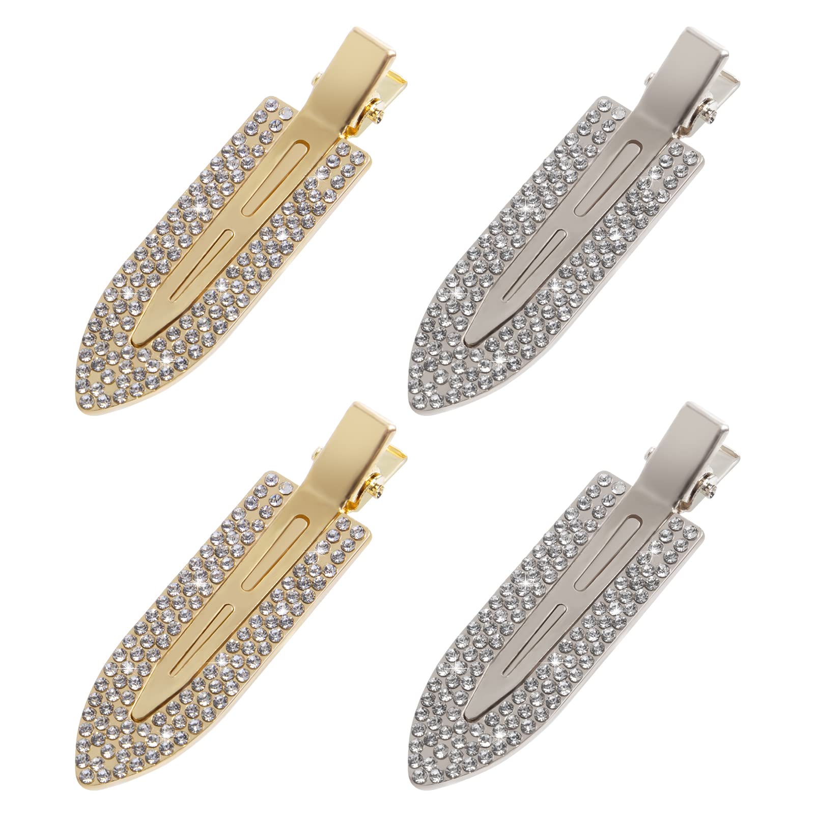 MADHOLLY 4pcs Rhinestone No Bend Hair Clips - Metal Shiny Styling Diamond Cut Pin Clip No Dent No Crease Hair Clips Bling Curl Pin Barrette Small Gifts for Women Girl Makeup, Silver & Gold