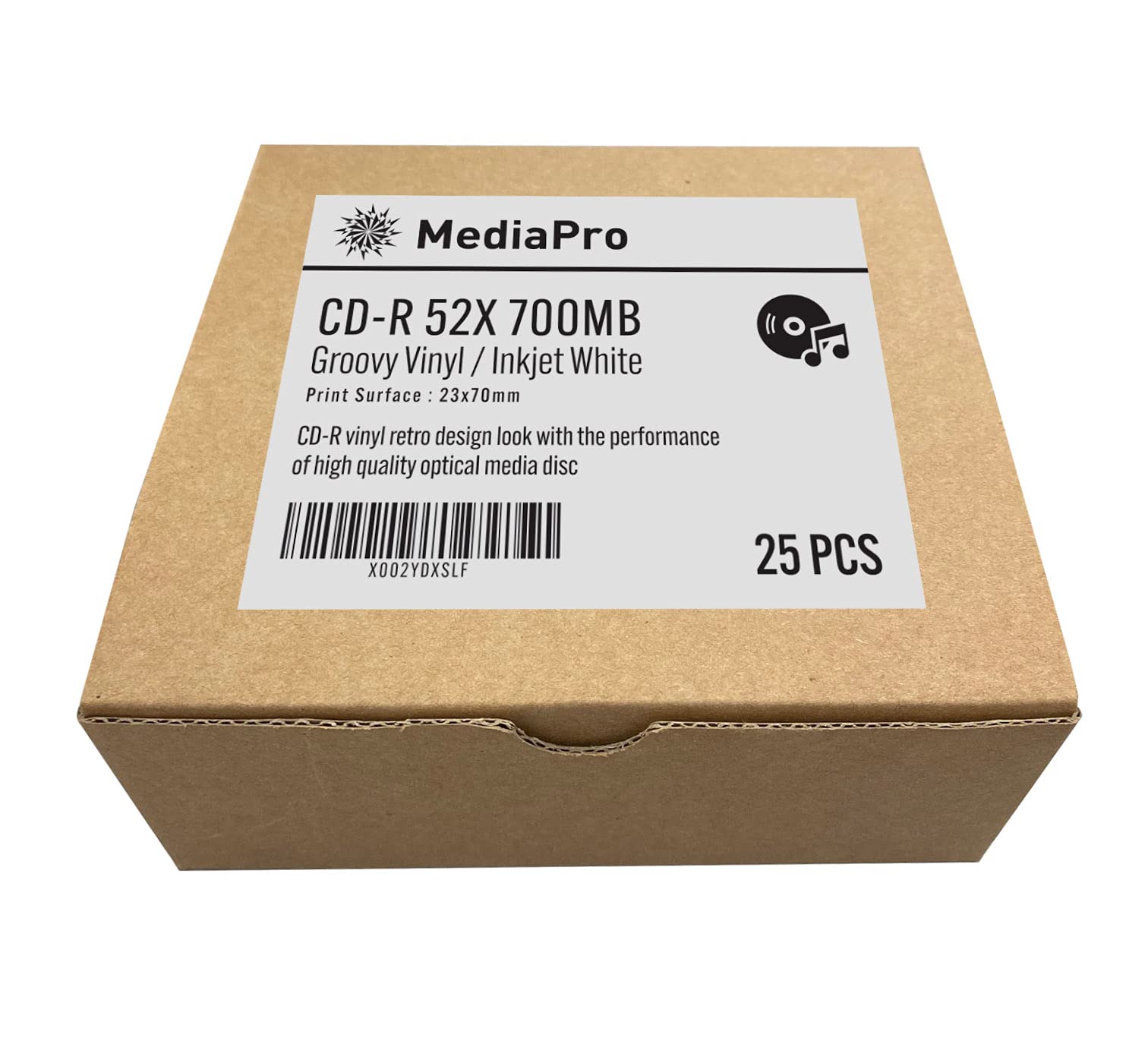 MediaPro Blank CD - Professional Grade Vinyl CD-R with White Inkjet Printable Center and Black Recording Surface - 25 Pack