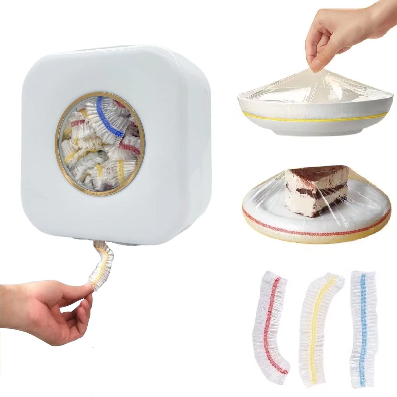 100 PCS Elastic Fresh Keeping Bags With A Keeping Bag Dispenser,Plastic Wrap Storage Box,Stretch Plastic Wrap Bowl Covers,Plastic Covers For Bowls,Elastic Food Storage Covers,Microwave Safe.