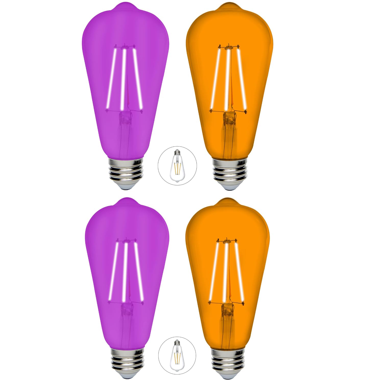 2 Pack ST64 Filament LED Purple Light Bulbs – E26 Base 8W 75 Watt Equivalent Vintage LED Purple Bulb LED Decorative Lighting Purple LED Bulb for Party Decoration, Porch, Home, Halloween Light Bulbs