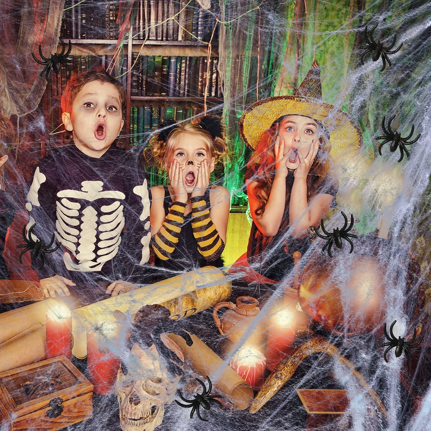 10 Pack Halloween Spider Decorations with 8 Giant Spider Halloween Spiders 400 sqft Stretch Cobwebs Spider Web 20 Small Plastic Spiders for Indoor Outdoor Halloween Decorations Yard Home Parties Décor