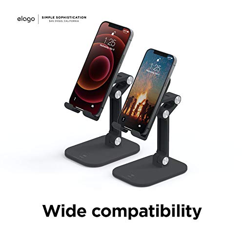 elago M5 Adjustable Phone Stand β Cell Phone Holder for Desk Compatible with iPhone 12 (5.7, 6.1, 6.7) and Compatible with All iPhone Models, All Smartphones (Black)