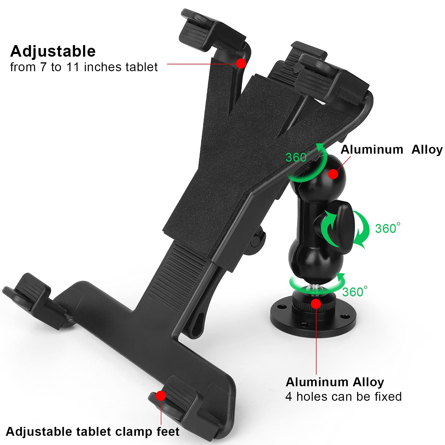 iTODOS Industrial Metal Truck Tablet Mount Holder for All 7" - 11" Tablets and GPS Navigation, Drill Base Fit for Truck, Car, Commercial Vehicles, Boat, Desk, Compatible with Sam Tab, Nexus, iPad