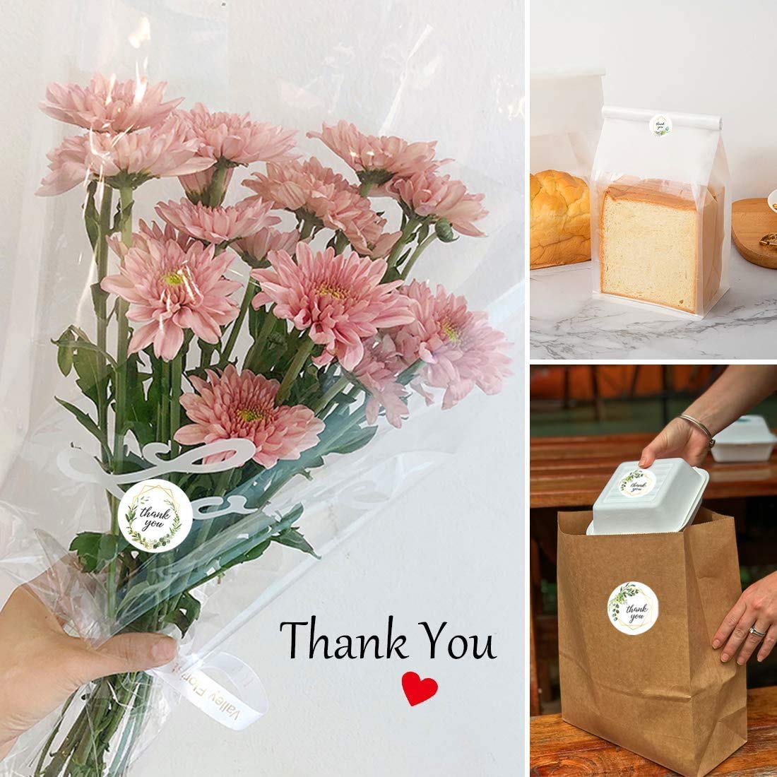 1.5" Thank You Stickers Roll, 4 Design Adhesive Label Stickers for Gifts Bags Envelopes Bubble Mailers Boxes Small Business Stickers (500pcs/ Roll)