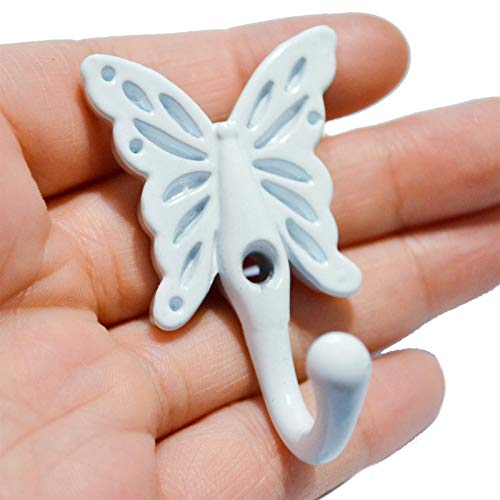 4 Pcs Wall Mounted Hanger White Hooks Antique Hangers Butterfly Patterned for Hanging Clothes Hook Up Towel Coat Hat Scarf Jacket Bag (Height:2-1/4", Length:1-3/8")