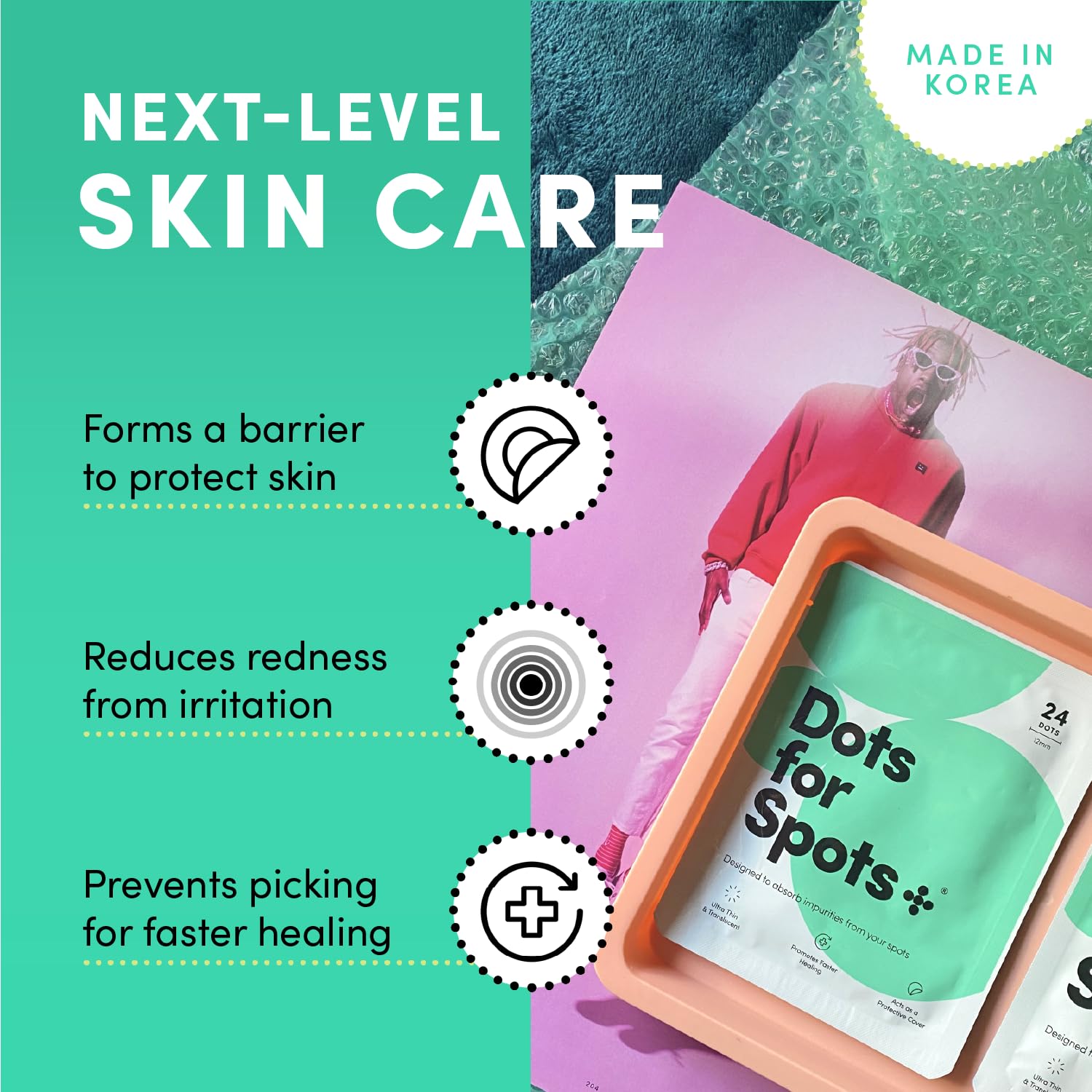Dots for Spots Pimple Patches - Fast Acting Translucent Hydrocolloid Zit Treatment Stickers for Face - Blemish Patch for Women, Men & Teenagers - Made in Korea (60 count)