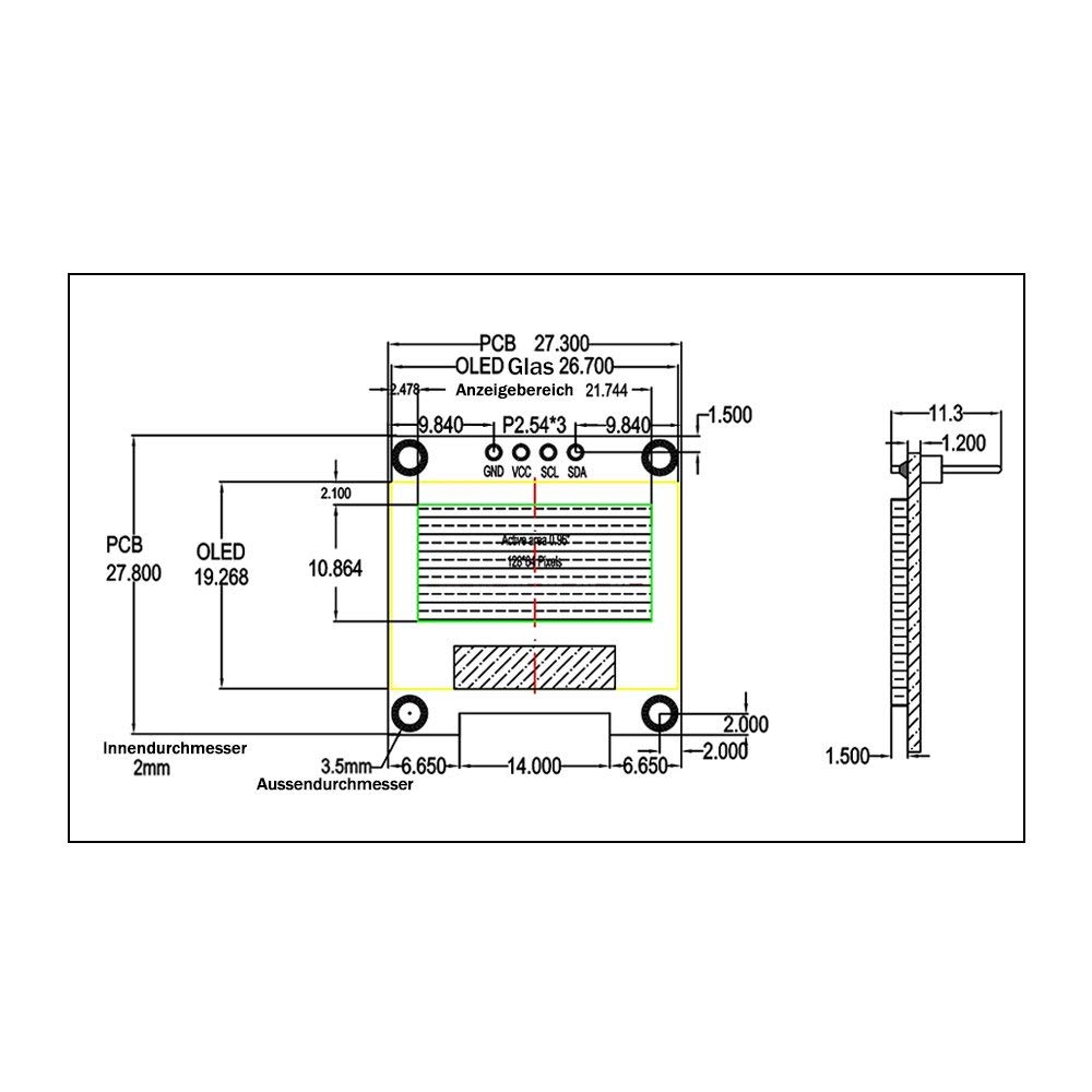 5PCS 0.96 Inch OLED Display Module, PEMENOL 128 x 64 Pixel I2C IIC Serial 1 OLED LCD Display Module with SSD1306 Driver for Arduino Raspberry Pi and ESP8266(White Light)