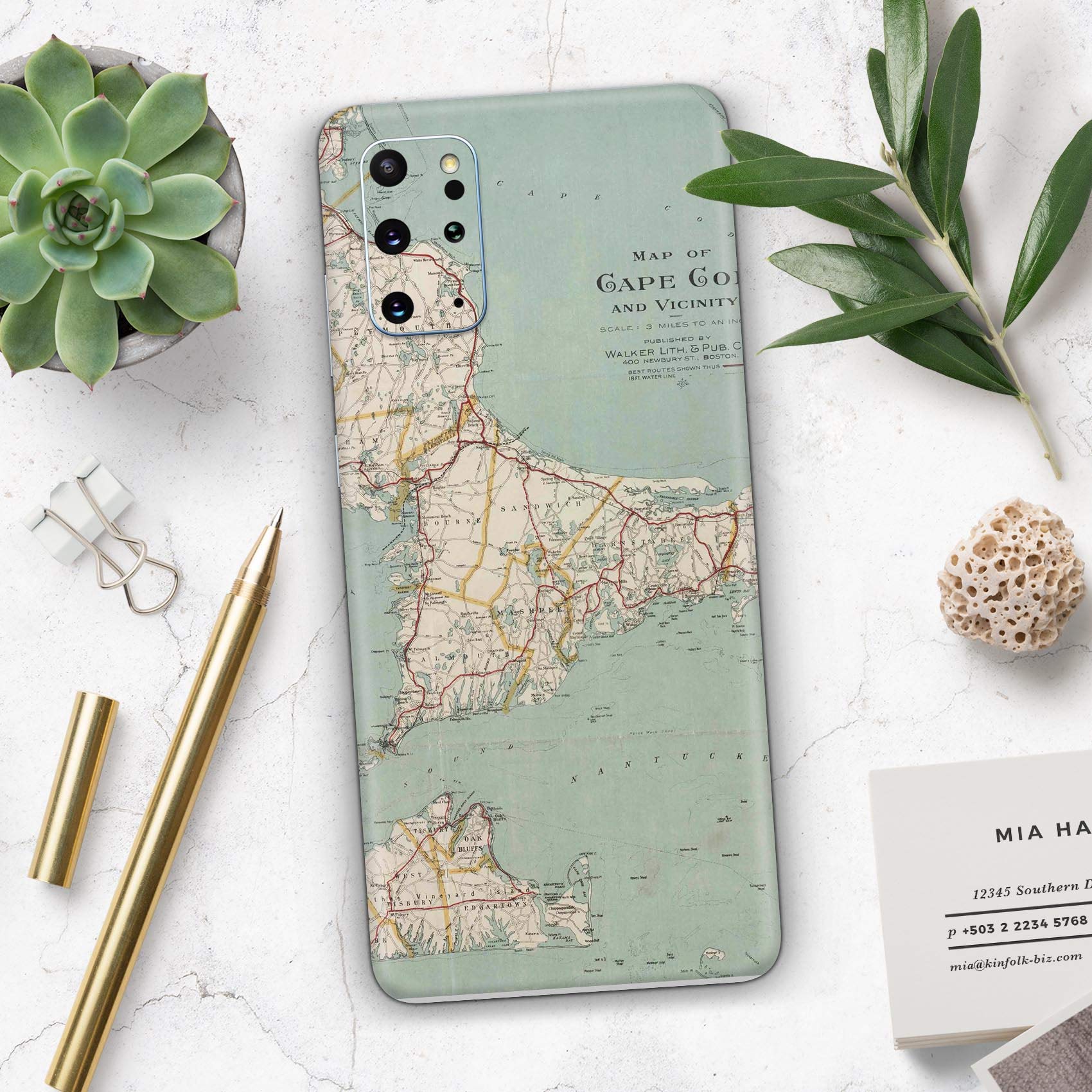 DesignSkinz The Vintage Map of Cape Cod Protective Vinyl Decal Wrap Skin Cover Compatible with The Samsung Galaxy S20 (Screen Trim & Back Glass Skin)