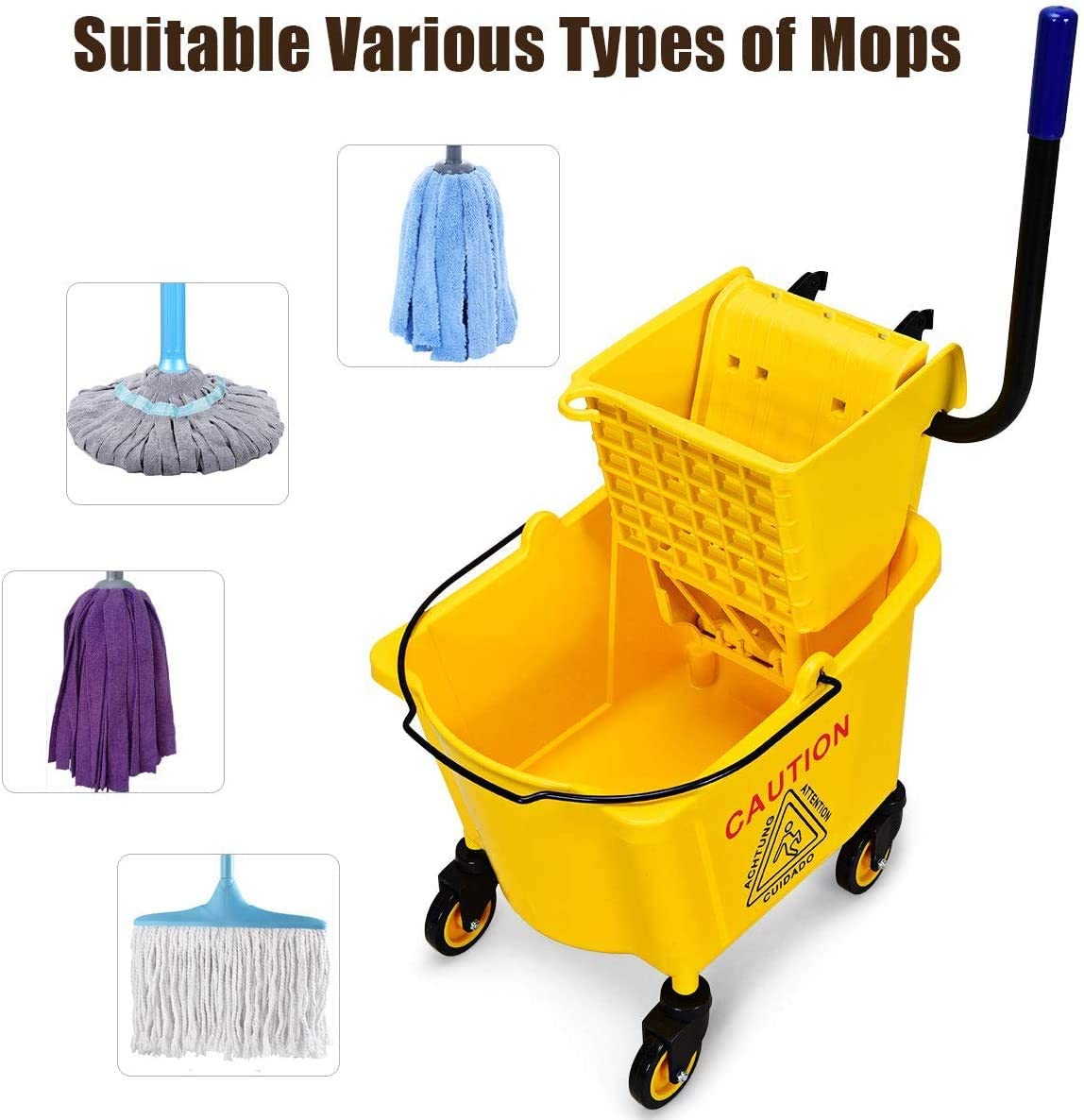 ARLIME Mop Bucket with Wringer On Wheels, 26 Quart Capacity Portable Wringer Trolley on Wheels, Side Press Floor Cleaning Wavebrake w/Handle, Mop Bucket for Home, Commercial, Restaurants