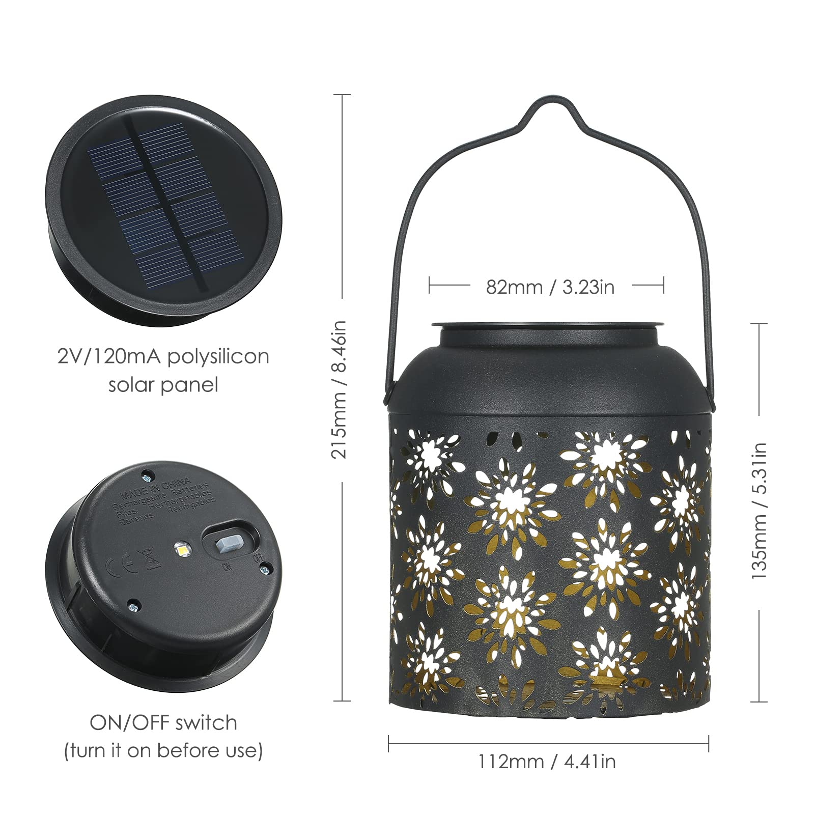 2 Pack Hanging Solar Lanterns, Tomshine Outdoor Lantern Warm White Waterproof Metal Patio Decor for Garden Landscape Yard Decoration (Flower Pattern)