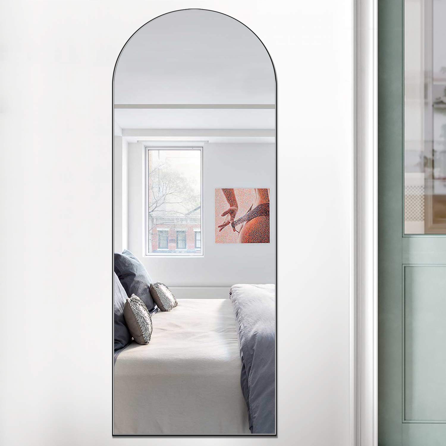 PexFix Arched Full Length Mirror Black, Floor Mirror, Standing Hanging or Leaning Against Wall Full Body Mirror Wall Mirror-64''x21''