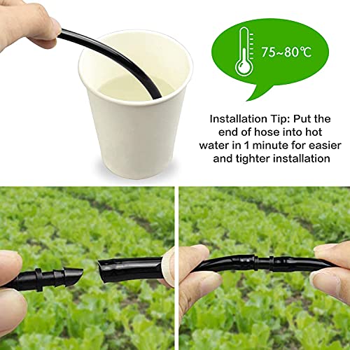 Vseegrs 110PCS Barbed Tee 1/2 inch to 1/4 inch Irrigation Tube Anti-Drop Premiun Quality Fitting (fits 13mm ID/ 4mm ID),6-Way Adapter,Anti-Drop Irrigation Tube,16mm drip Irrigation kit(Black)