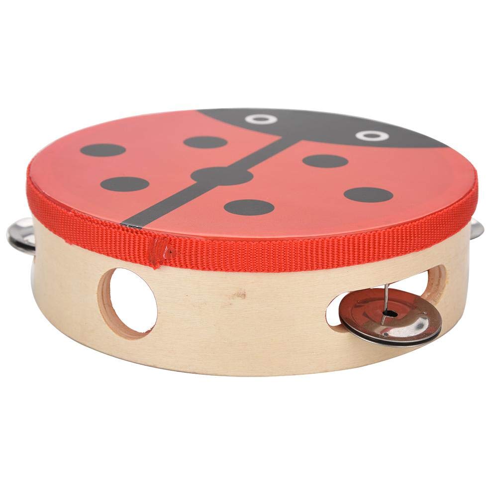 15cm Wood Handheld Tambourine Metal Jingles Hand Held Percussion Drum for Kids Dance Song Gifts(1#)