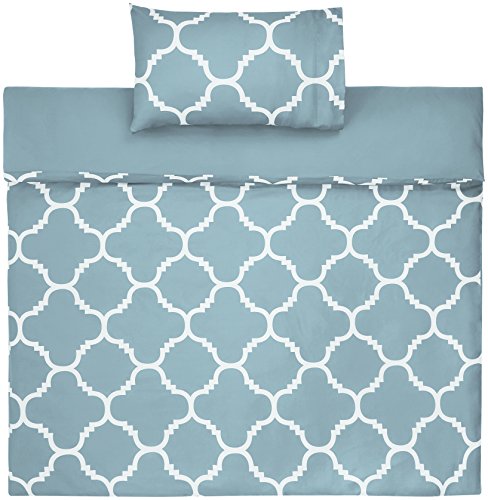 Amazon Basics Microfiber 2 Piece Duvet Cover Set, 135x200cm/50x80cmx1, Dusty Blue Trellis