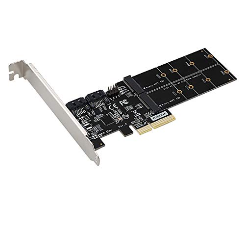 4in1 Dual M.2 NGFF (B Key) SSD+ Dual SATAIII 6G SSD/HDD to PCI Express 4X Converter Adapter with Low Profile Bracket for Desktop PC